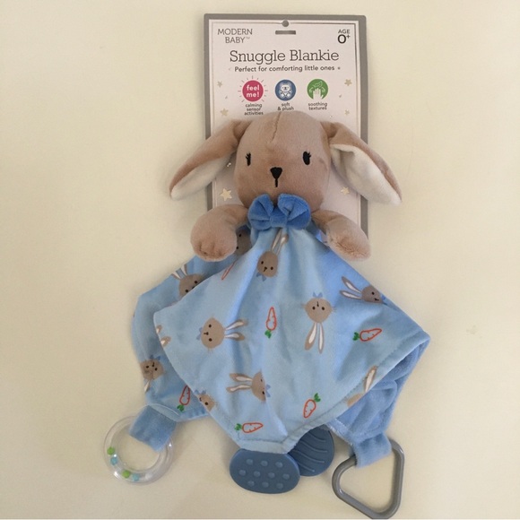 Modern Baby | Toys | New Baby Bunny Snuggle Blankie Activity Lovey Blue ...